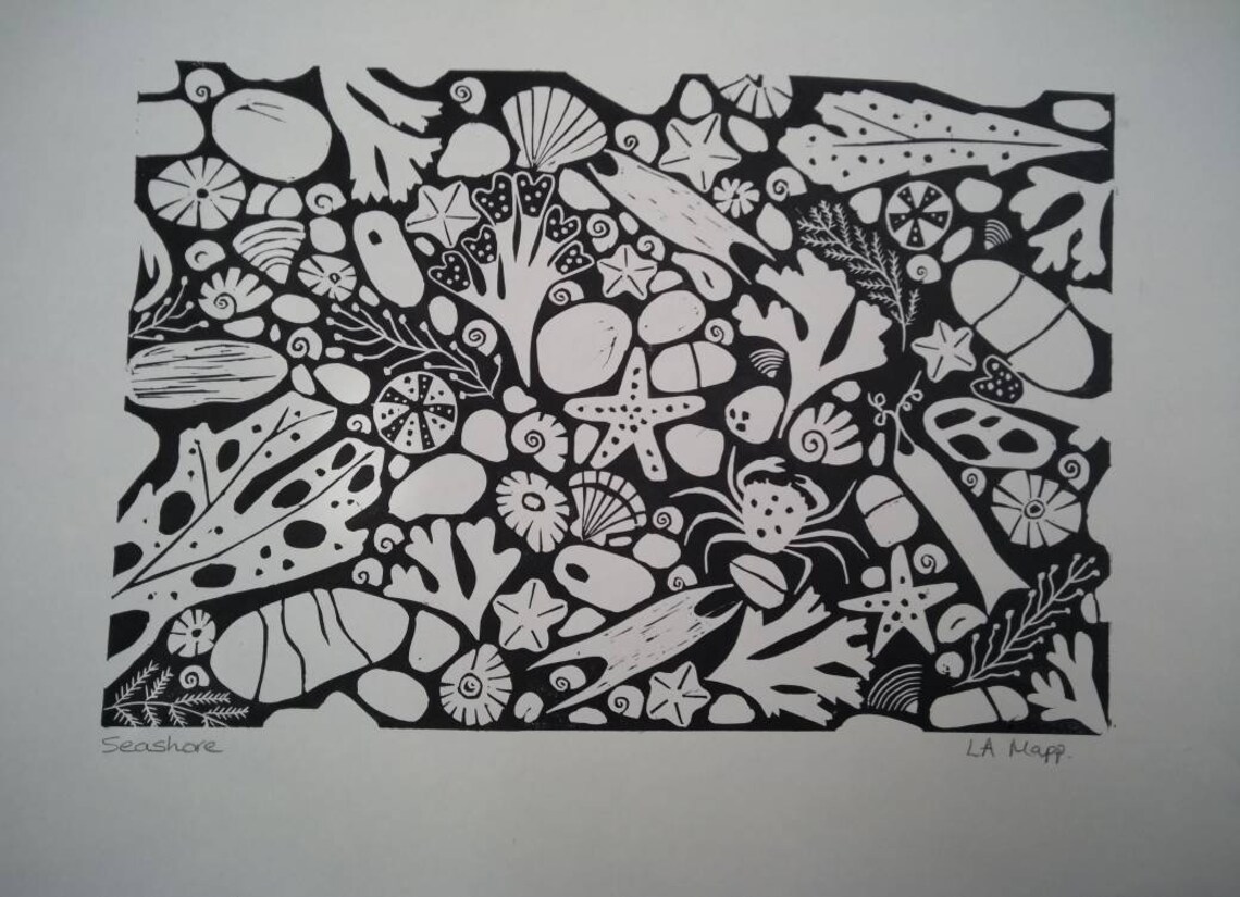 Seashore Original Handmade Linocut Print - Etsy UK