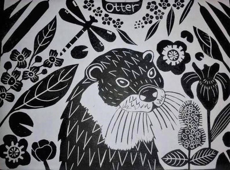 August Otter Original Hand Pulled Linocut Limited Edition - Etsy