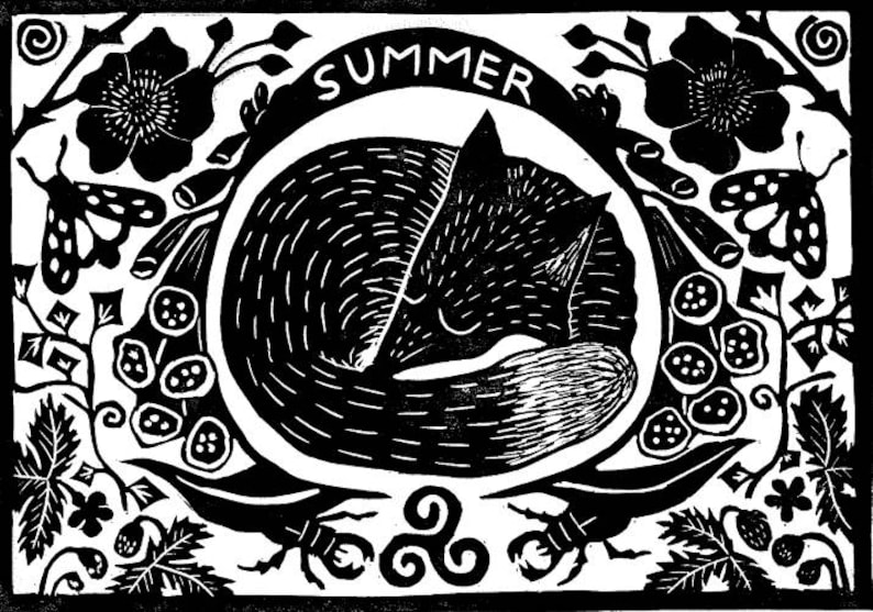 Part 2 of 4 Seasons Series Summer Fox Lino Print Limited - Etsy UK