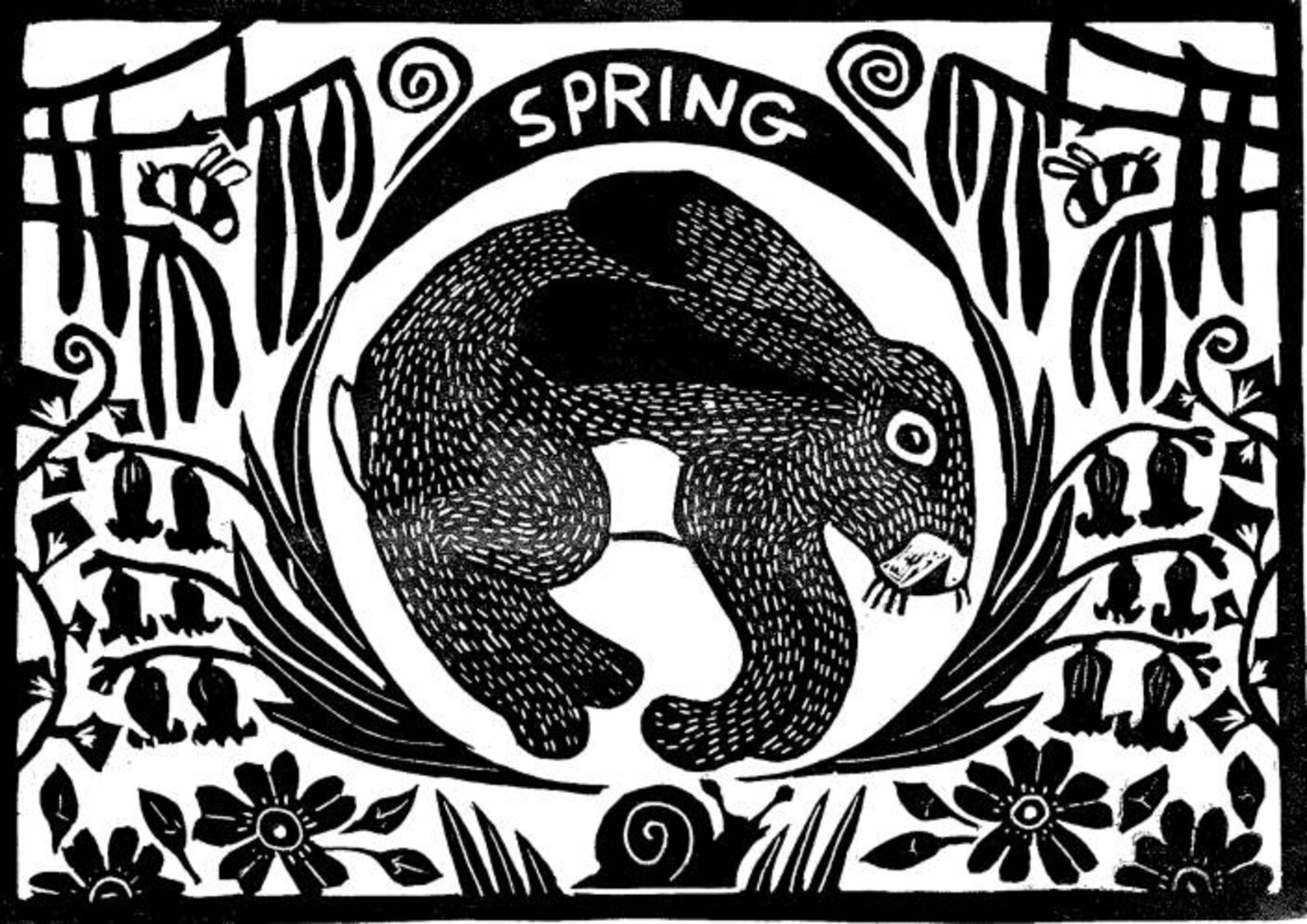 Part 1 of 4 Seasons Series Spring Hare Lino Print Limited Edition ...
