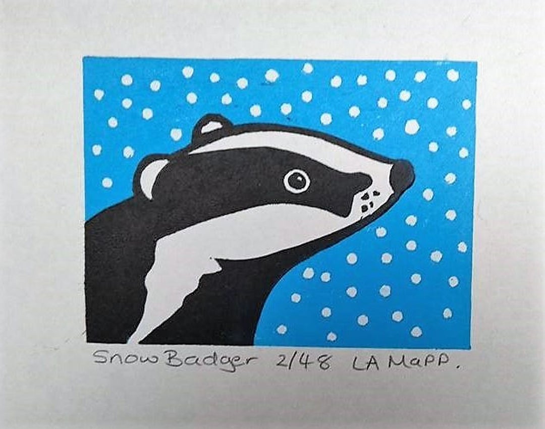 Snow Badger Original Limited Edition Linocut Print - Etsy