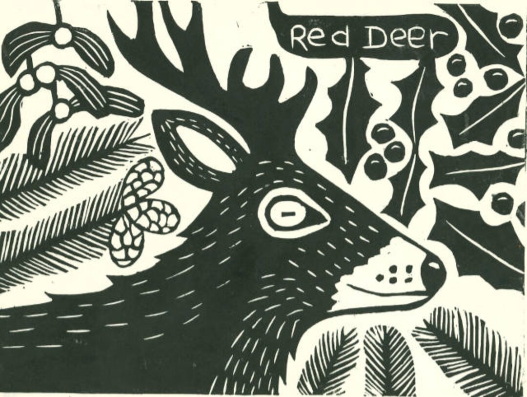 December Red Deer Stag Original Hand Pulled Linocut Limited - Etsy