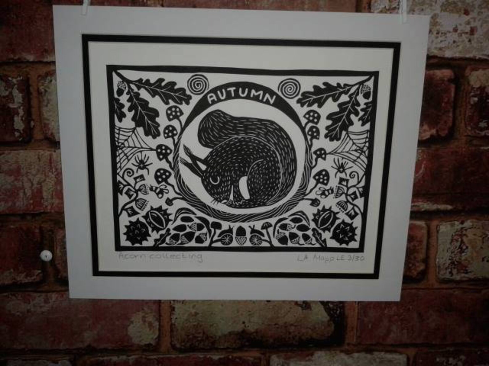 Part 3 of 4 Seasons Series Autumn Squirrel Lino Print Limited Edition ...