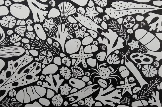 Seashore Original Handmade Linocut Print - Etsy UK