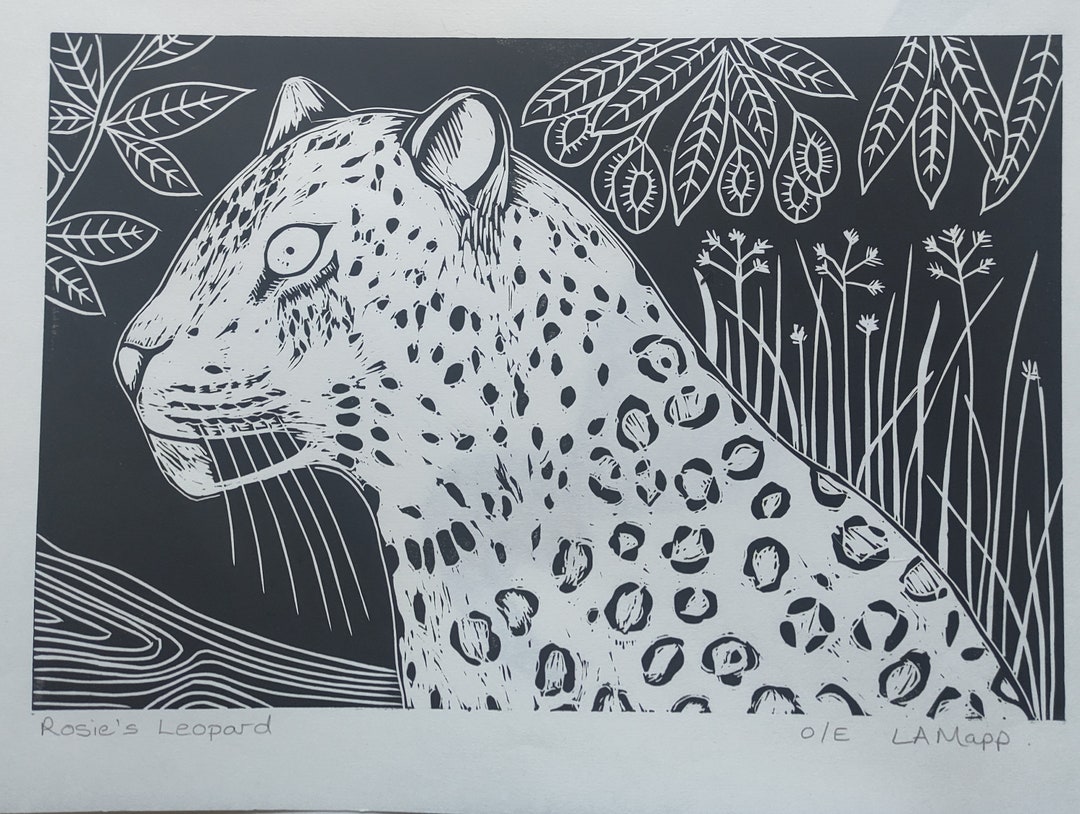 Rosie's Leopard Original Linocut Art - Etsy