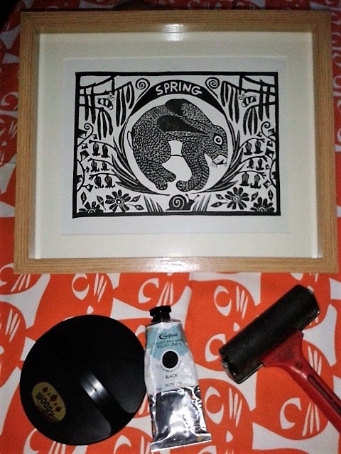 Part 1 of 4 Seasons Series Spring Hare Lino Print Limited Edition ...