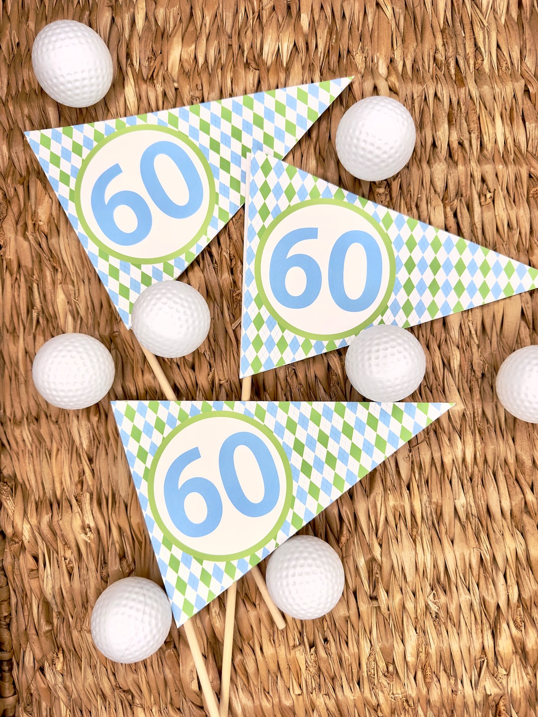 PREPPY ARGYLE GOLF Happy Birthday or Baby Shower Centerpiece Flags ...