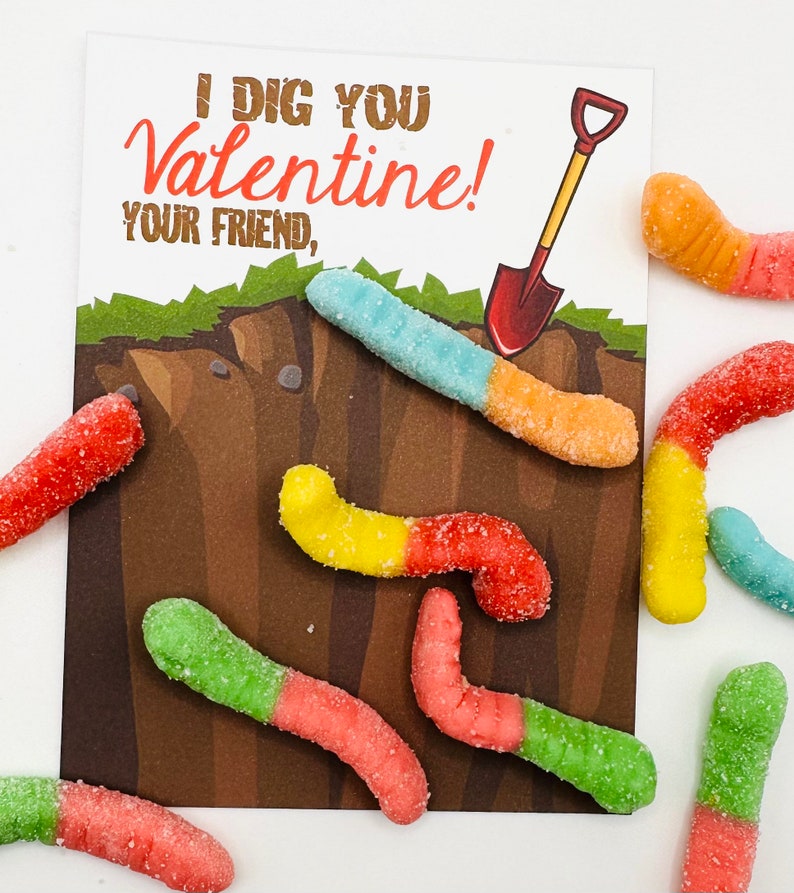 PRINT YOUR OWN I Dig You Gummy Worm Valentine's Day Treat - Etsy