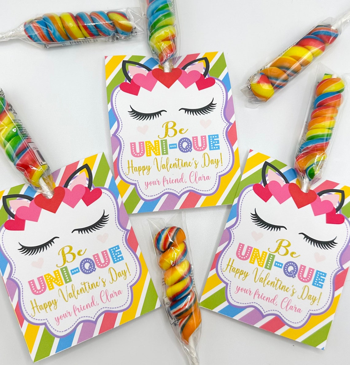 RAINBOW UNICORN Valentine's Day Treat Tags Cards Set of 12 - Etsy