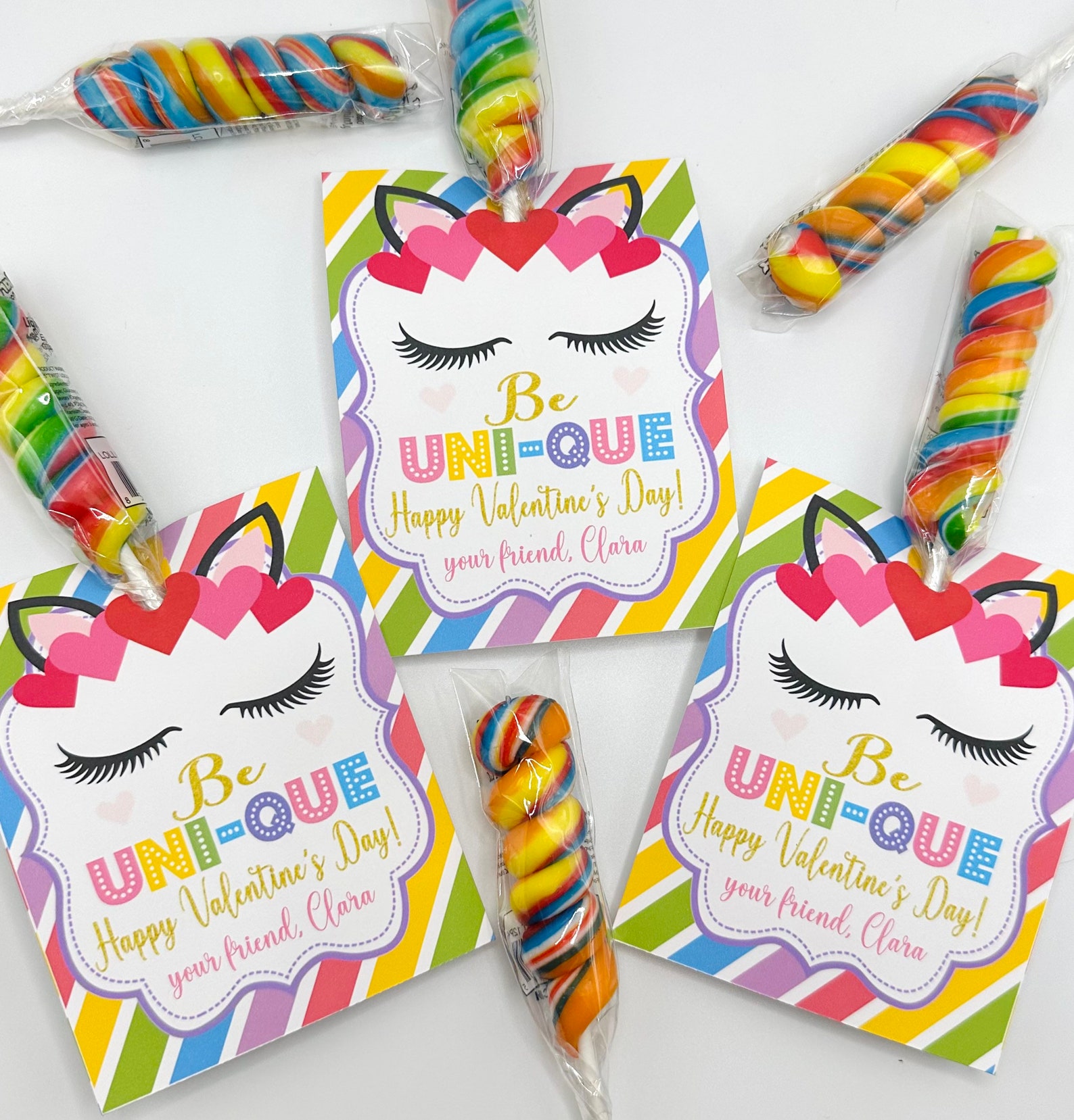 RAINBOW UNICORN Valentine's Day Treat Tags Cards Set of 12 - Etsy