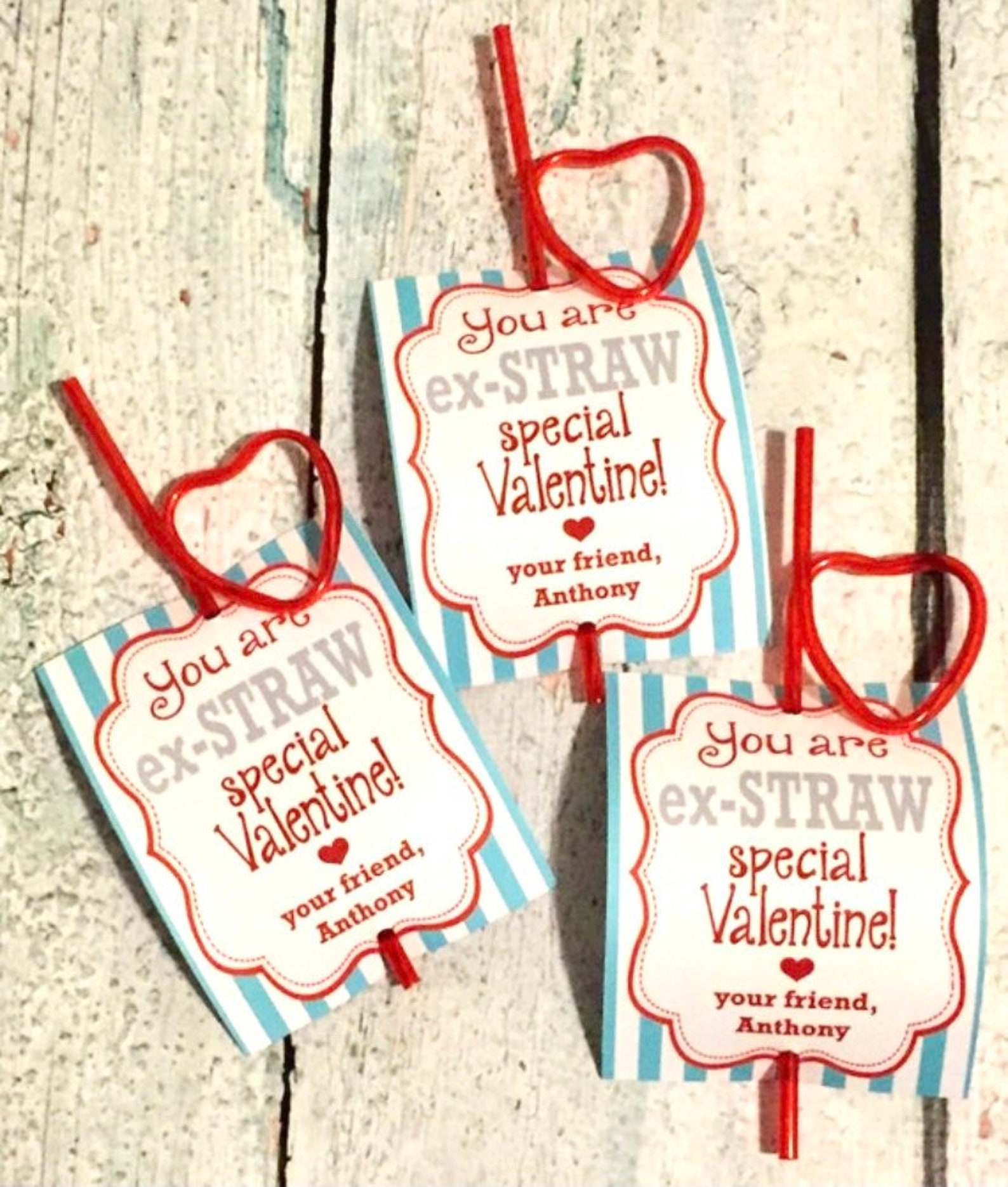 SILLY STRAW Valentine's Day Treat Tags Cards Set of 12 - Etsy