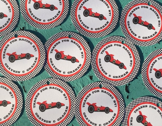 RACE CAR Happy Birthday Party or Baby Shower Favor Tags One | Etsy