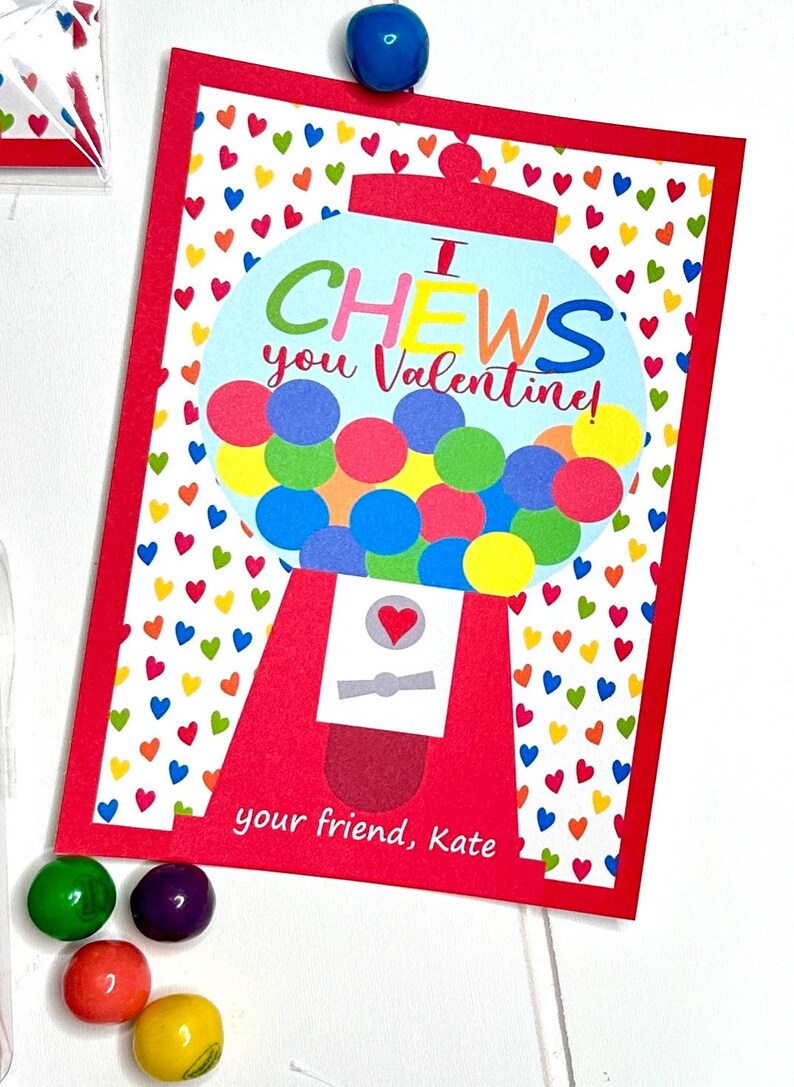 GUMBALL MACHINE Gumball Personalized Class Valentines Day PRINTED Tags ...