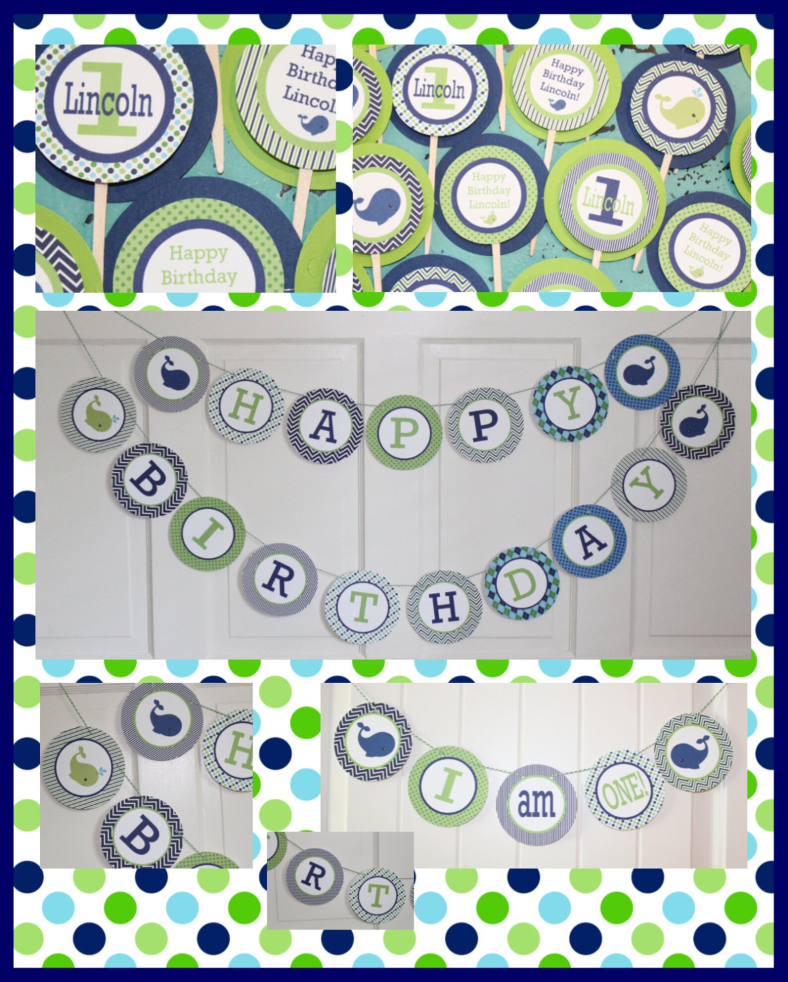 PREPPY WHALE Theme Happy Birthday or Baby Shower Banner Blue - Etsy