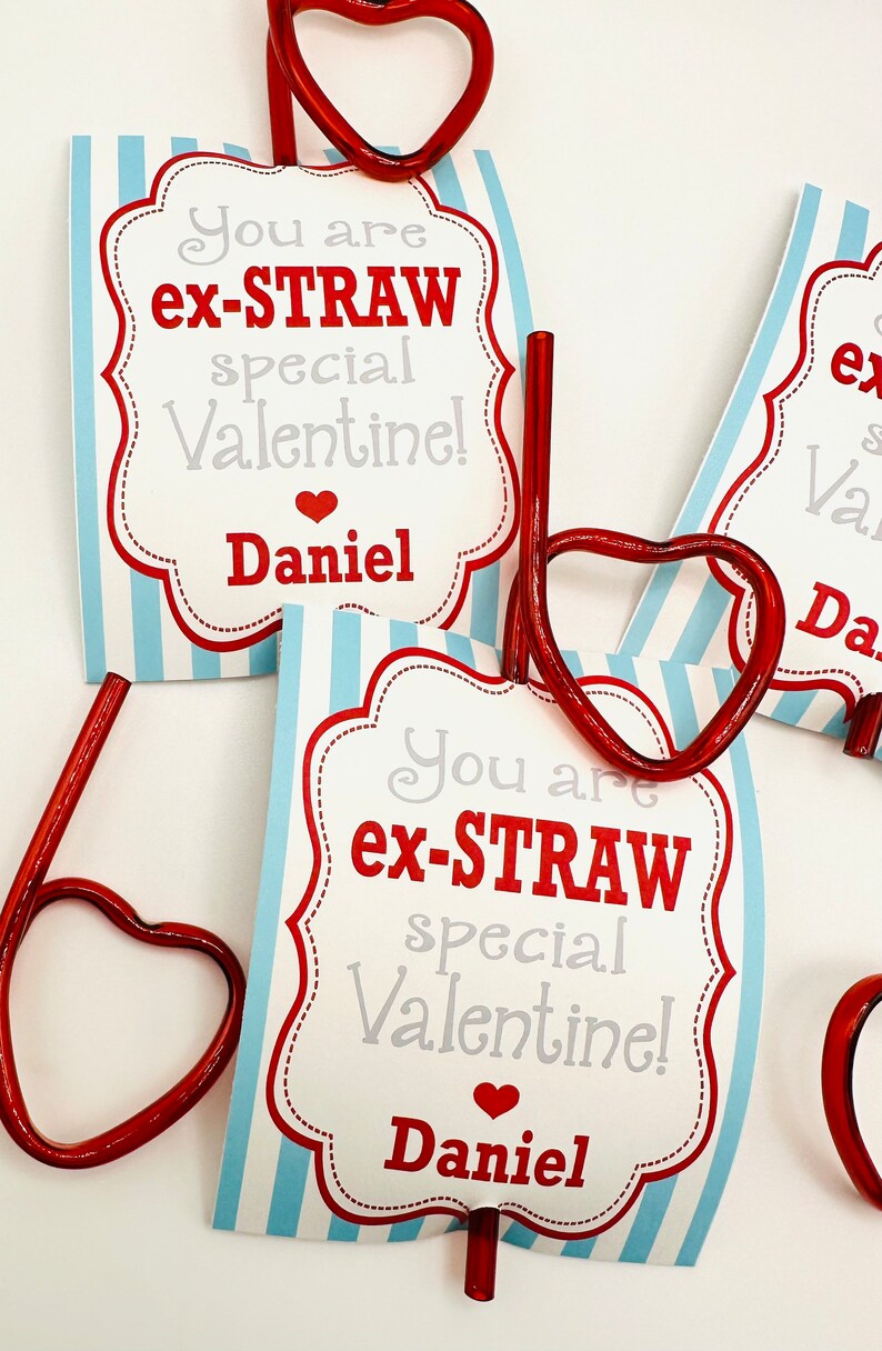 Silly Straw Valentine's Day Treat Tags: Personalized Cards (set of 12 ...