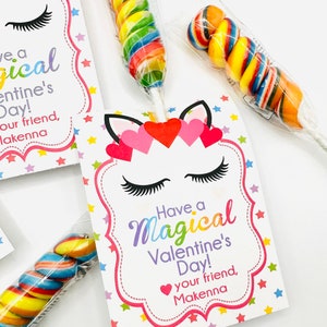 MAGICAL UNICORN Personalized Class Valentines Day PRINTED Tags for Kids ...