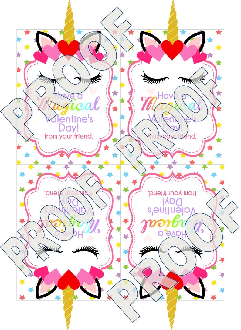 PRINT YOUR OWN Magical Unicorn Class Valentines Day Tags for Kids ...
