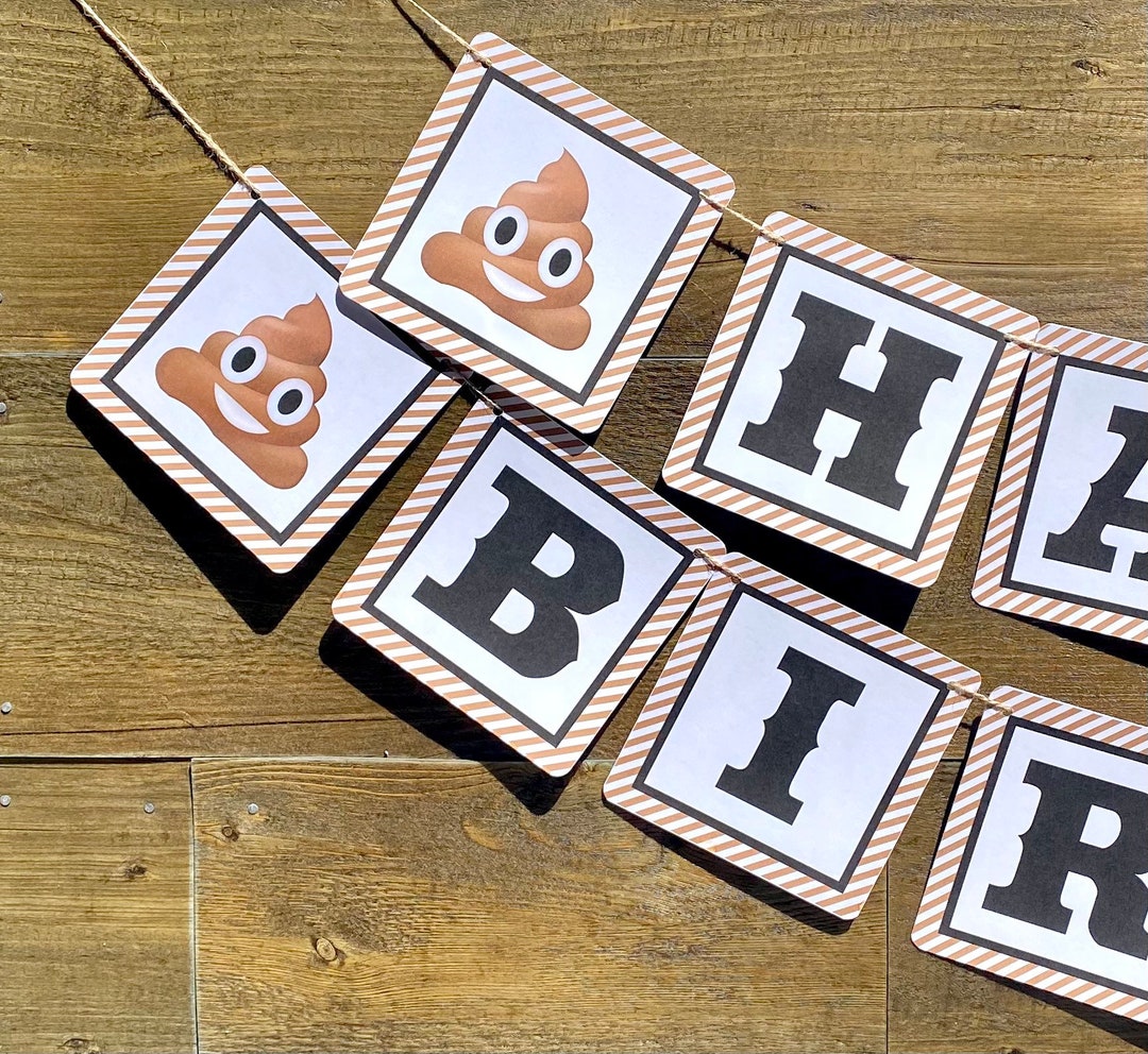 POOP EMOJI Happy Birthday Party Banner Brown Black - Etsy