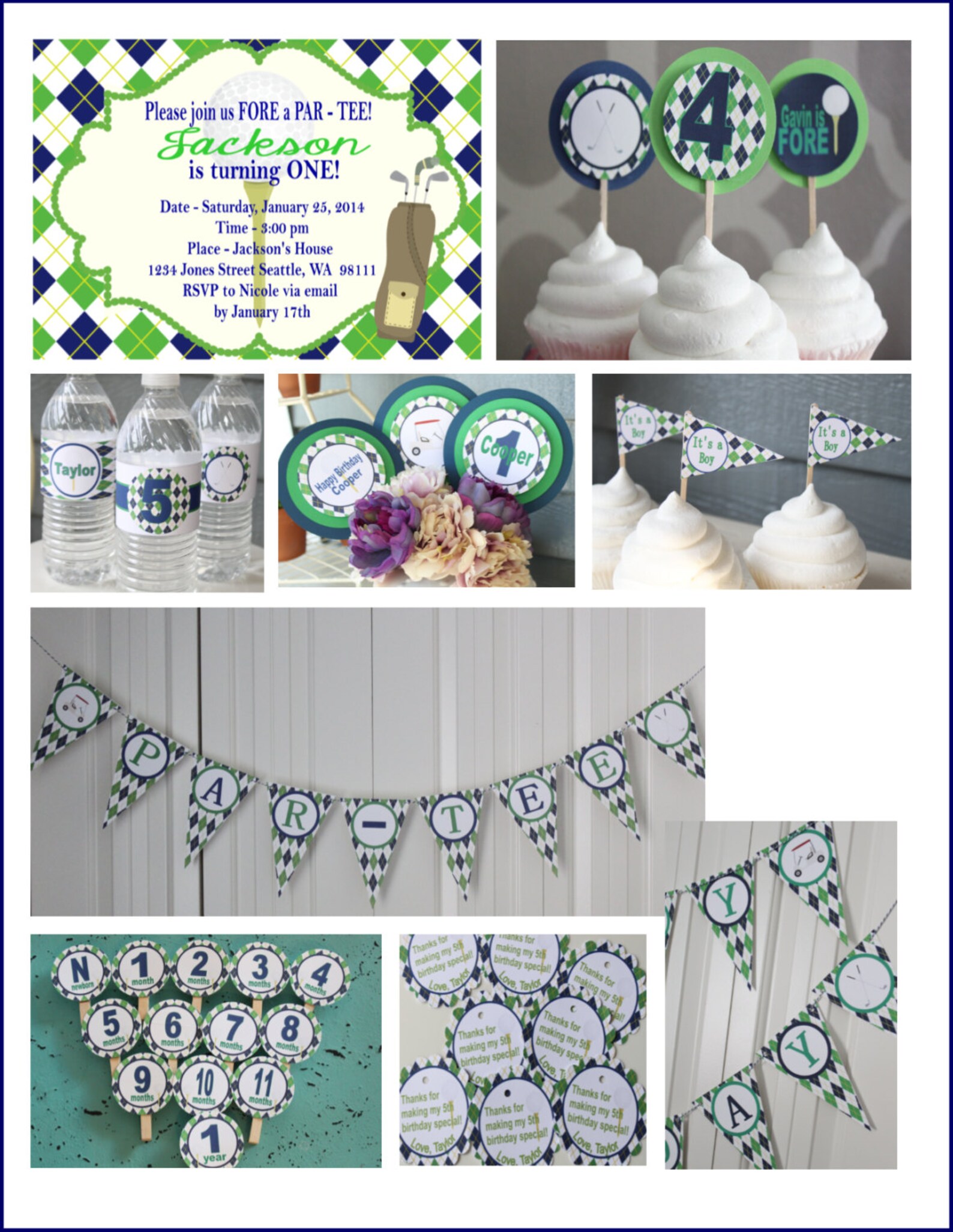 PREPPY ARGYLE GOLF Happy Retirement Centerpiece Flags Pennants | Etsy