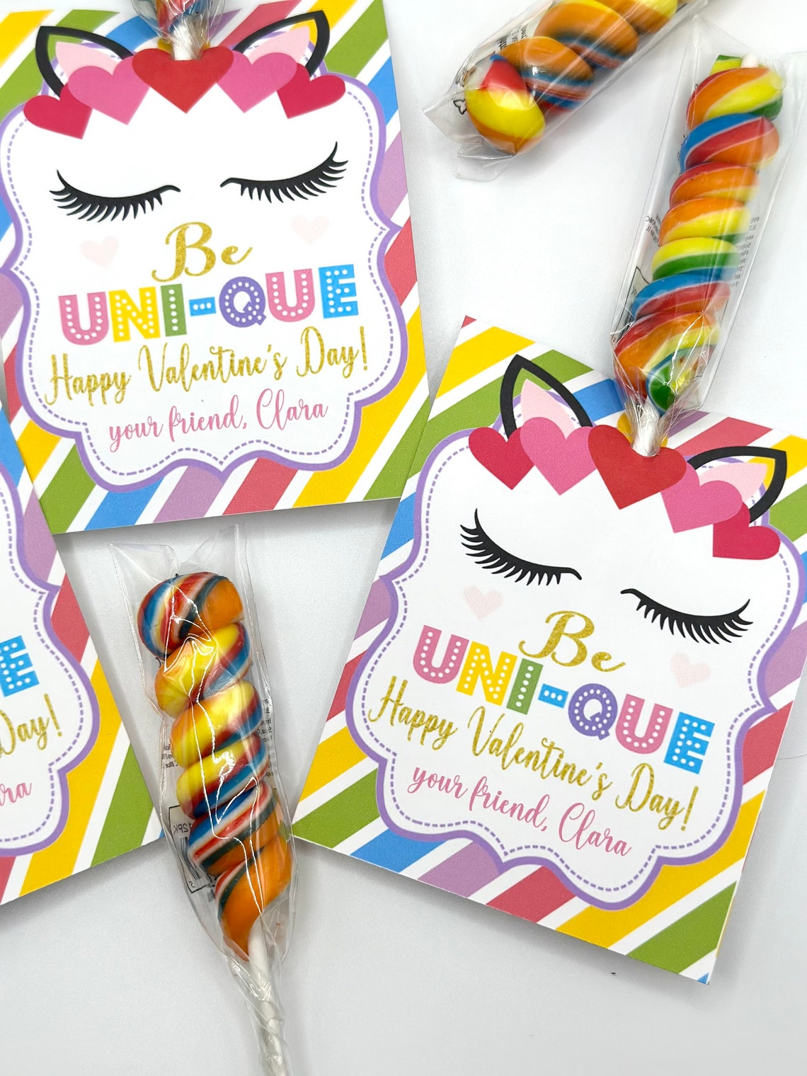 RAINBOW UNICORN Valentine's Day Treat Tags Cards Set of 12 - Etsy