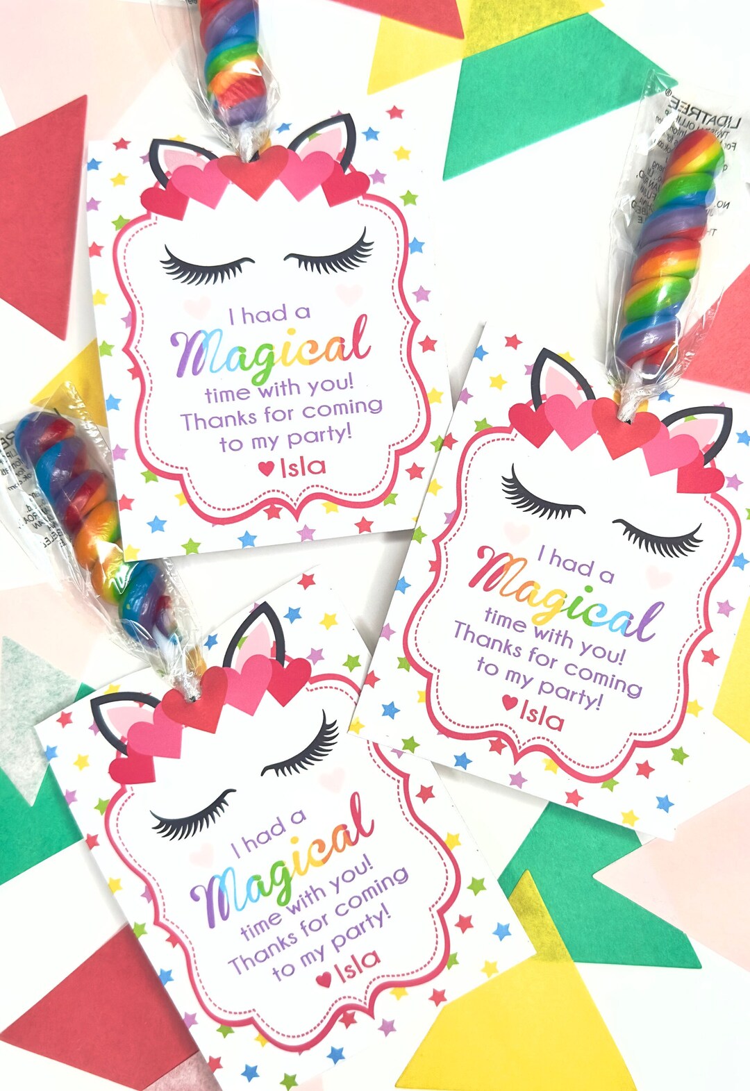 MAGICAL RAINBOW UNICORN Birthday Party Favor Treat Tags Cards Set of 12 ...