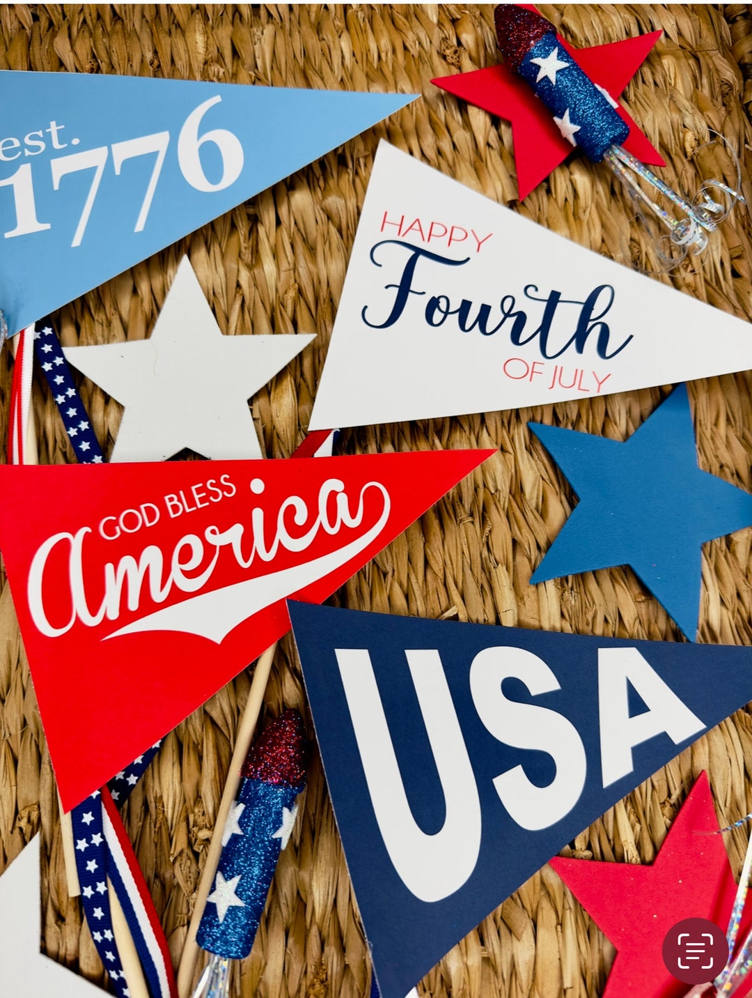 FOURTH OF JULY Theme Centerpiece Flags Pennants - {set of 4} - Party ...