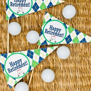 PREPPY ARGYLE GOLF Happy Retirement Centerpiece Flags Pennants - {set ...