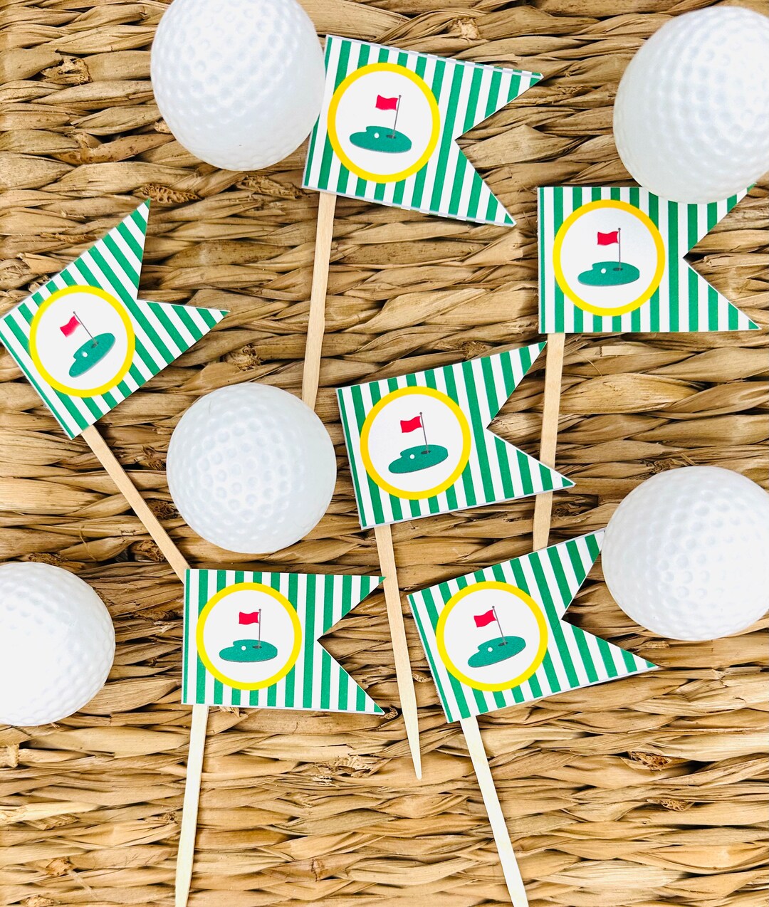 GOLF TOURNAMENT Cupcake Toppers: Green & Yellow Pennant Flags Set of 12 ...