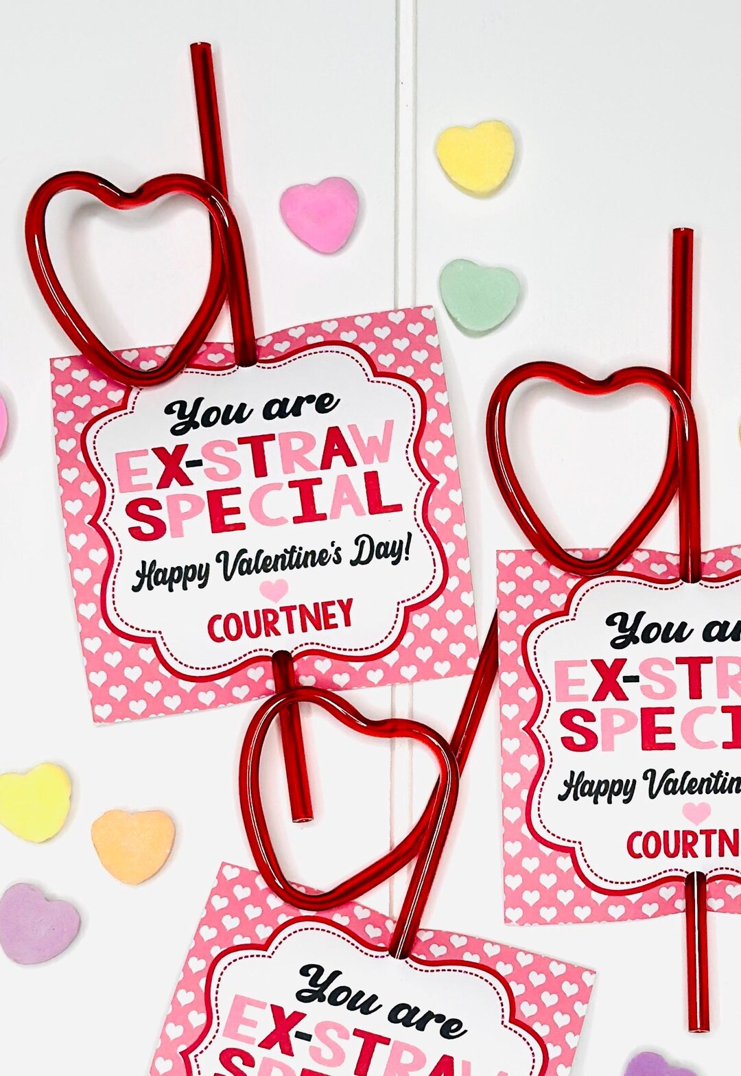 GIRLY SILLY STRAW Valentine's Day Treat Tags Cards Set of 12 {one Dozen ...