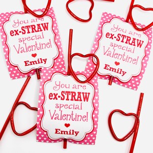 GIRLY SILLY STRAW Valentine's Day Treat Tags Cards Set of - Etsy