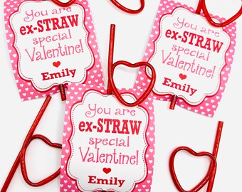 SILLY STRAW Valentine's Day Treat Tags Cards Set of 12 - Etsy
