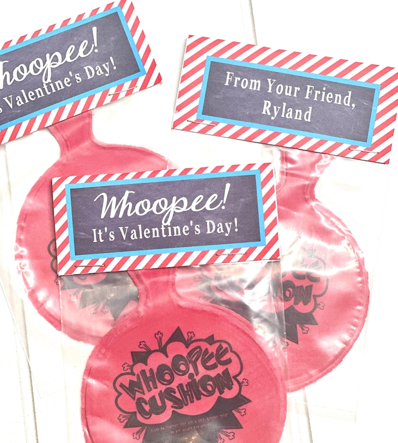 WHOOPEE CUSHION Personalized Class Valentines Day PRINTED Tags for Kids ...