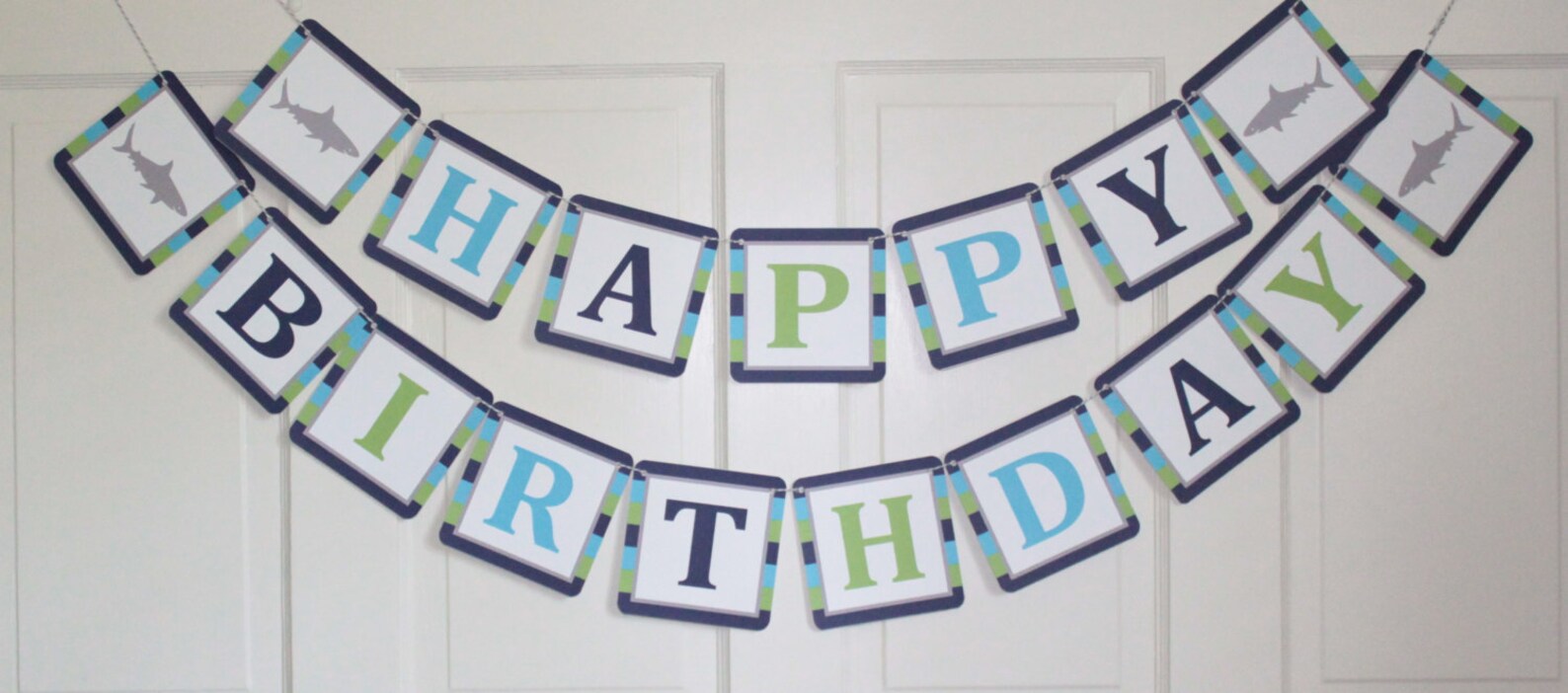 PREPPY SHARK Happy Birthday or Baby Shower Party Banner Navy | Etsy