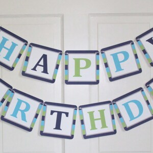 PREPPY SHARK Happy Birthday or Baby Shower Party Banner Navy Green Blue ...