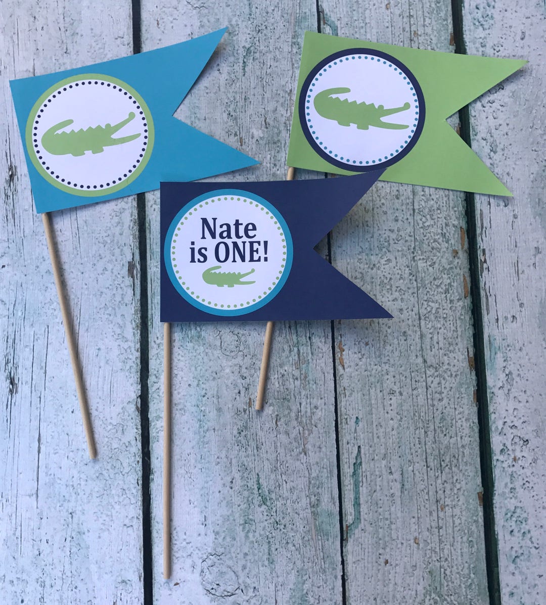 PREPPY ALLIGATOR Happy Birthday or Baby Shower Centerpiece Flags set of ...