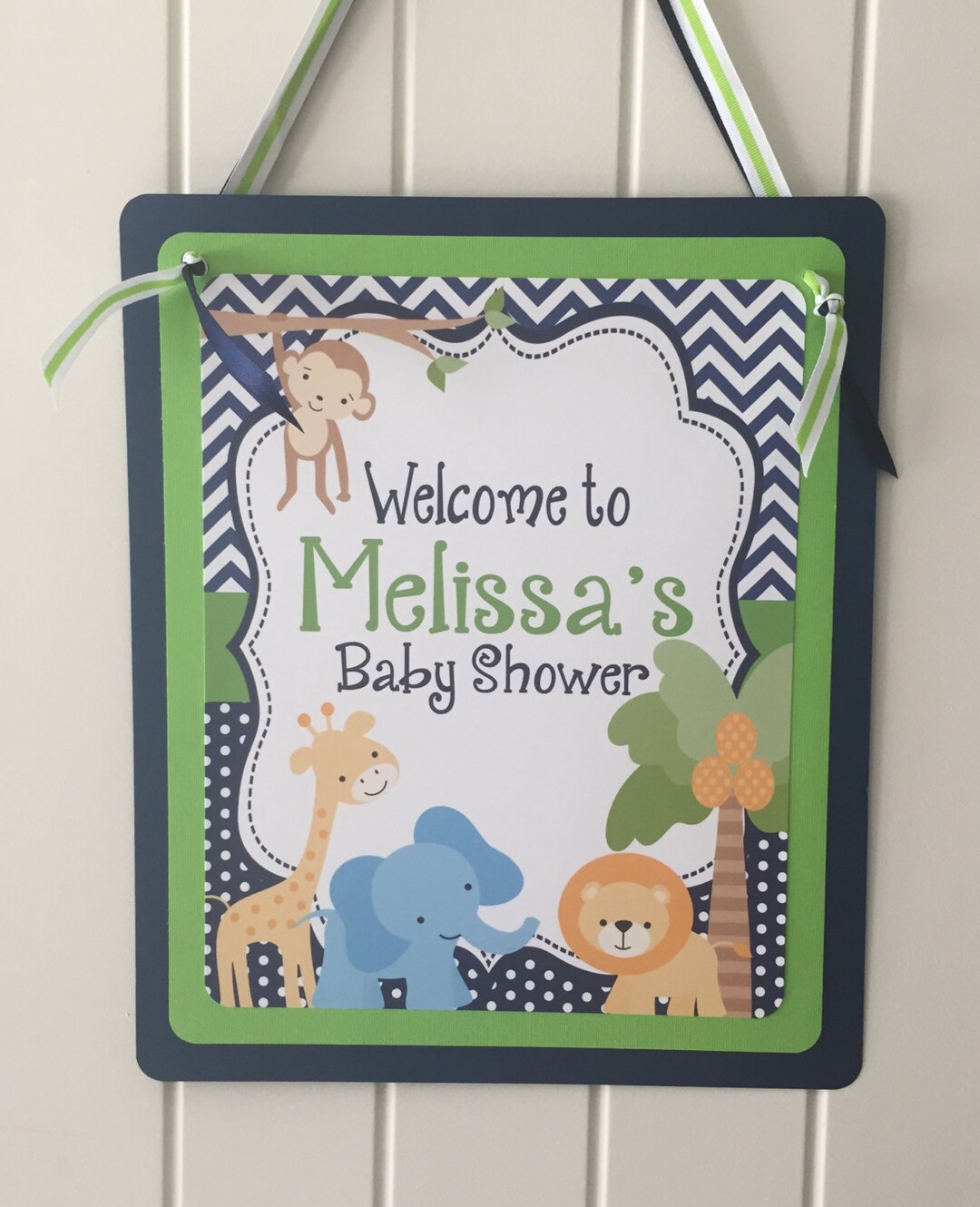 PREPPY JUNGLE SAFARI Happy Birthday or Baby Shower Door or Welcome Sign ...