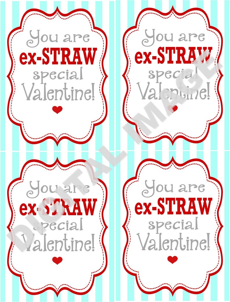 PRINT YOUR OWN Silly Straw Valentine's Day Treat Tags Cards Digital ...