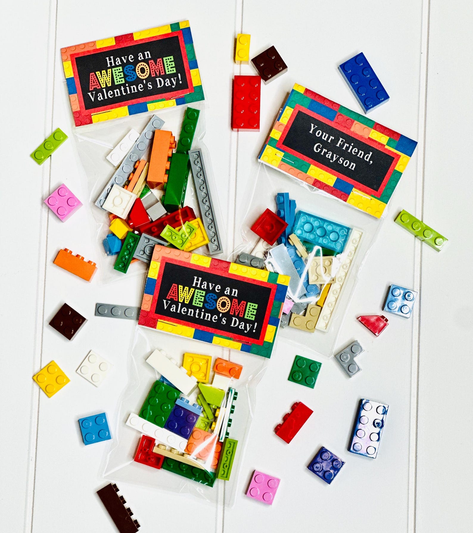 BUILDING BLOCKS Personalized Class Valentines Day PRINTED Tags for Kids ...