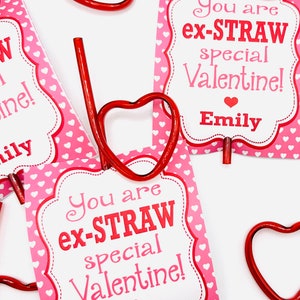 GIRLY SILLY STRAW Valentine's Day Treat Tags Cards Set of 12 one Dozen ...