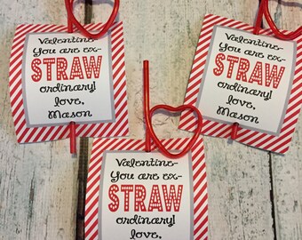 SILLY STRAW Valentine's Day Treat Tags Cards Set of 12 - Etsy