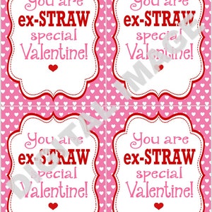 PRINT YOUR OWN Girly Girl Crazy Straw Valentine's Day Treat Tags Cards ...