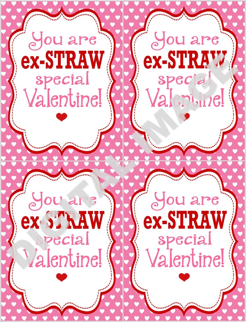PRINT YOUR OWN Girly Girl Crazy Straw Valentine's Day Treat Tags Cards ...
