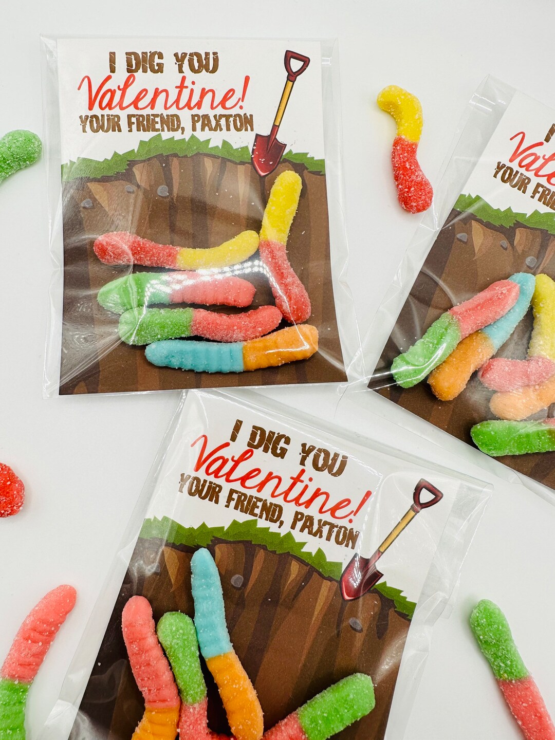 DIG YOU Gummy Worm Personalized Class Valentines Day PRINTED Tags for ...