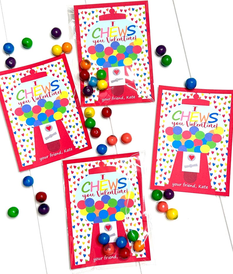 GUMBALL MACHINE Gumball Personalized Class Valentines Day PRINTED Tags ...
