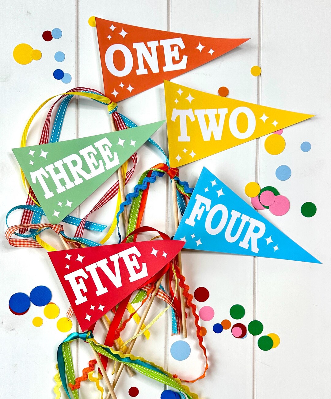 BIRTHDAY AGE NUMBER Pennant Flag Cake Topper Centerpiece Photo Prop ...