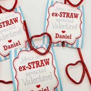 SILLY STRAW Valentine's Day Treat Tags Cards Set of 12 one Dozen Party ...