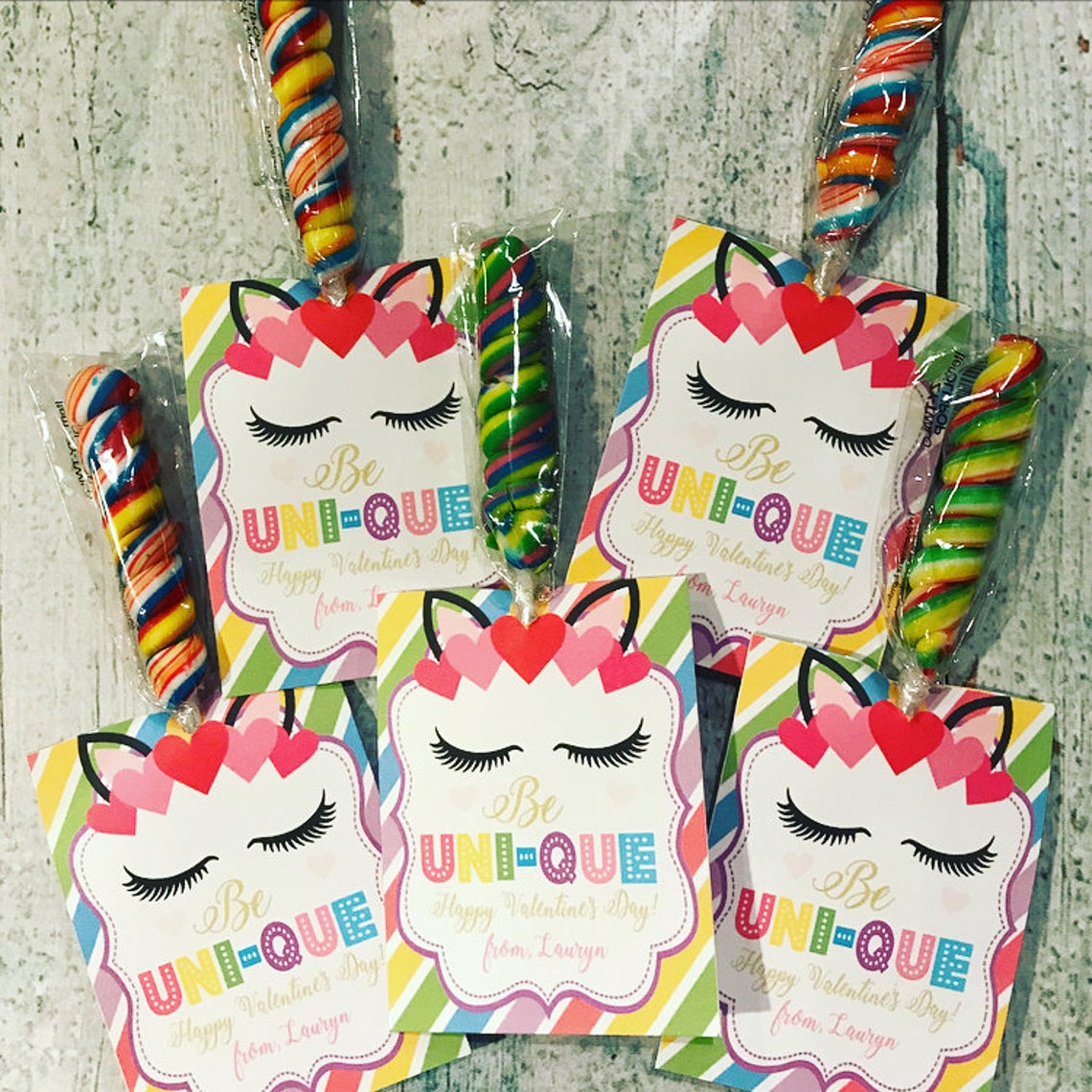 RAINBOW UNICORN Valentine's Day Treat Tags Cards Set of 12 | Etsy