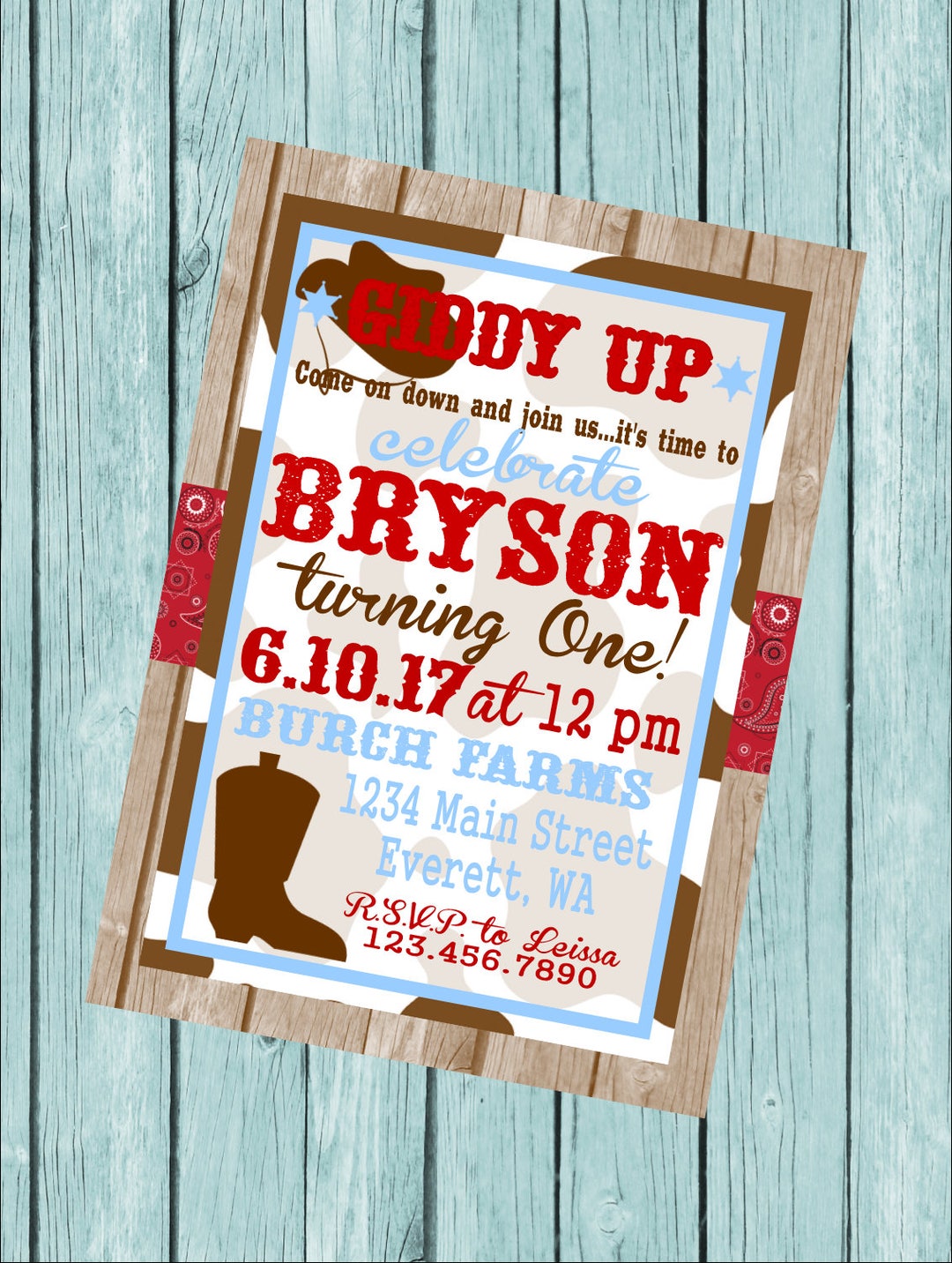 GIDDY UP COWBOY Happy Birthday Party or Baby Shower Invitations Set of ...