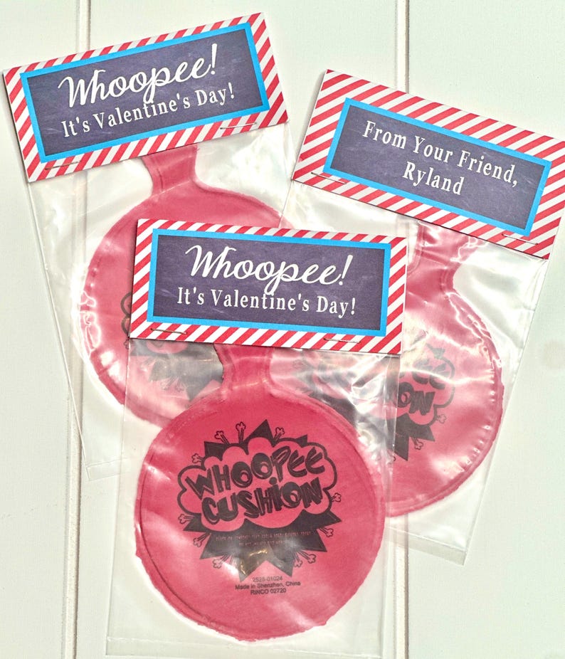 WHOOPEE CUSHION Personalized Class Valentines Day PRINTED Tags for Kids ...