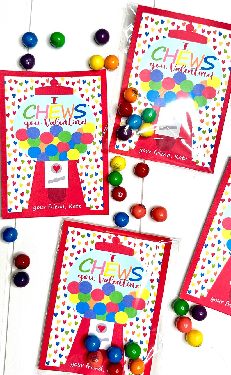 GUMBALL MACHINE Gumball Personalized Class Valentines Day PRINTED Tags ...